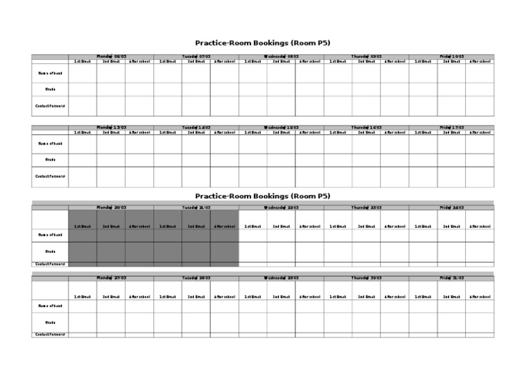 Prac Room Booking Template | PDF