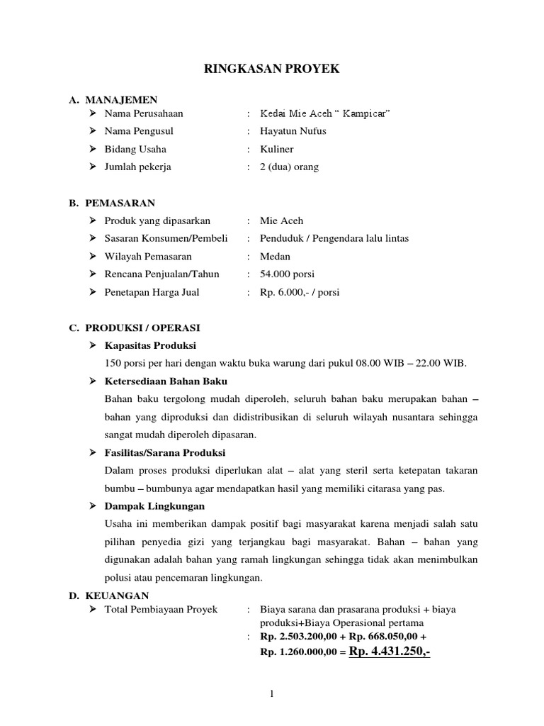 Proposal Wirausaha Mie Aceh | PDF | Bisnis