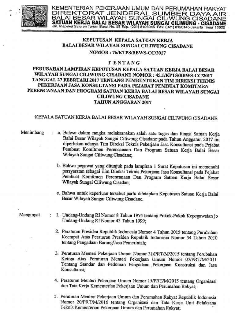 SK Direksi-Ppk PP Bbws CC | PDF