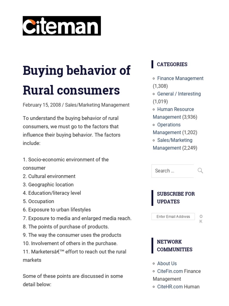 Buying Behavior of Rural Consumers | PDF | Behavior | Employment