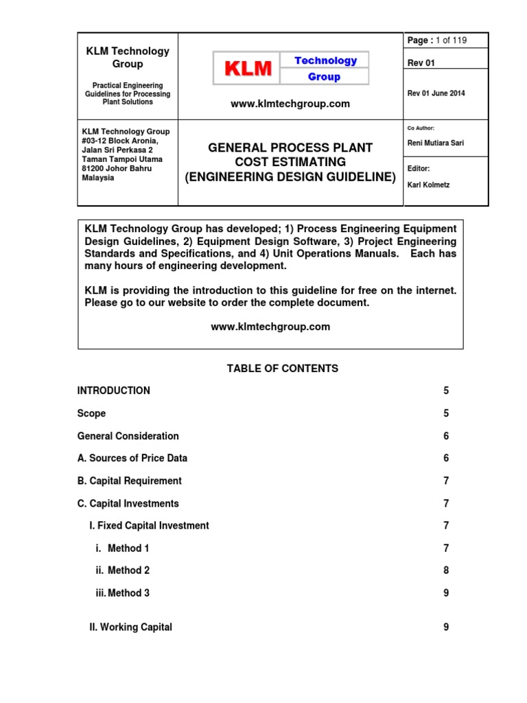 ENGINEERING DESIGN GUILDLINE General Plant Cost Estimating Rev01web PDF ...
