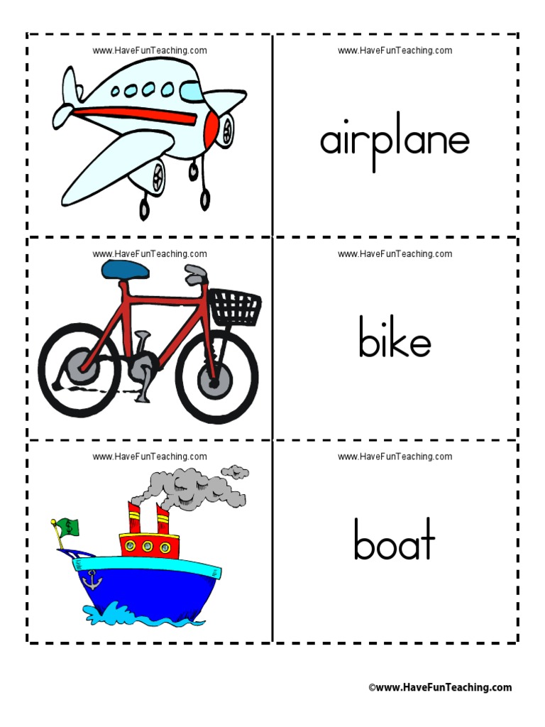 Transportation Flash Cards PDF | PDF | Land Vehicles | Transportation ...