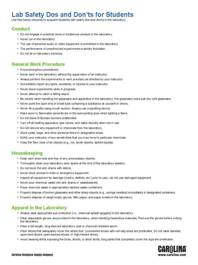 Lab Safety Dos Donts Pdf Laboratories Personal Protective Equipment