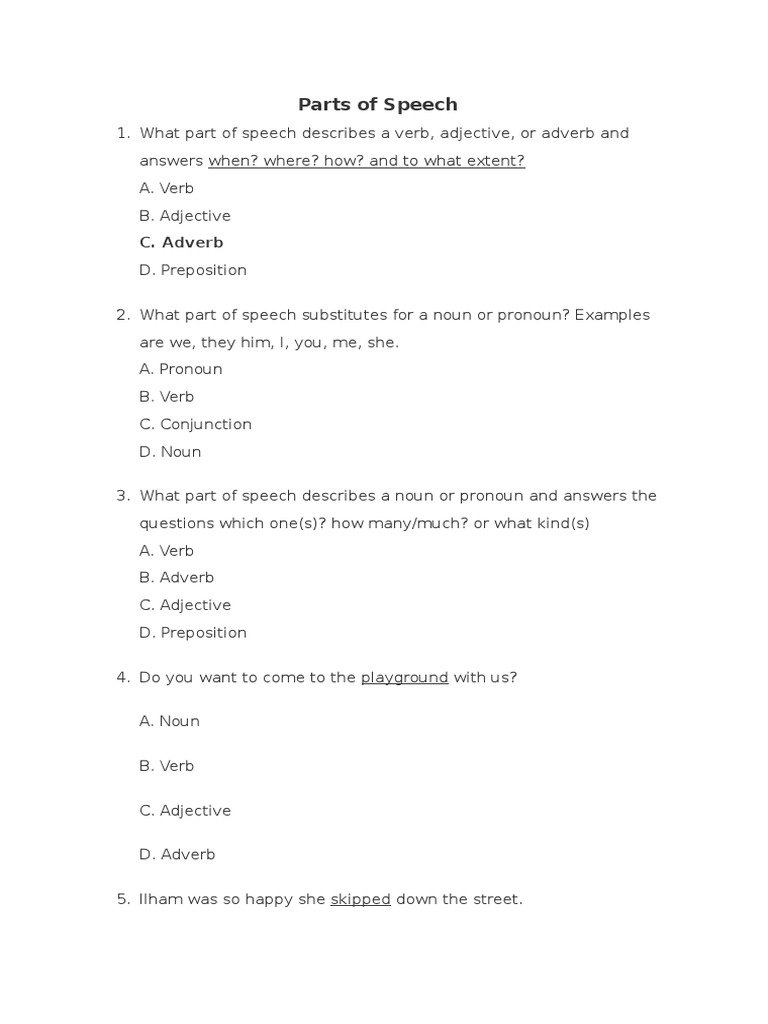 10 Pertanyaan About Parts of Speech | PDF | Part Of Speech | Adverb