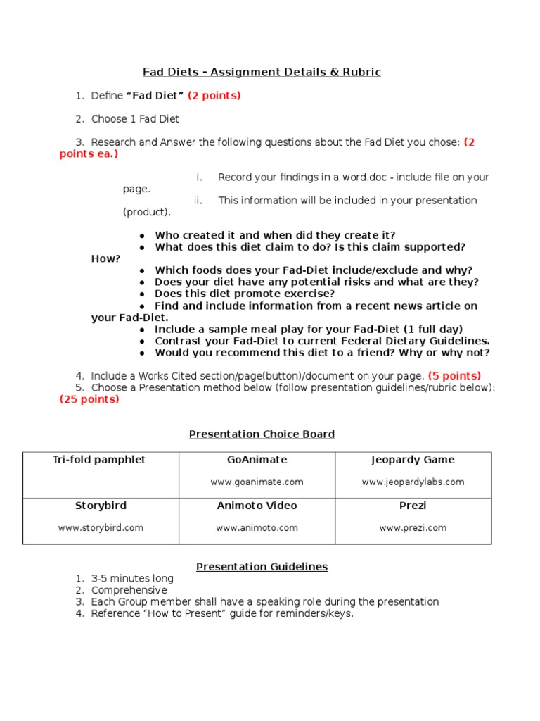 Fad Diets: Research and Presentation Guide | PDF | Dieting | Nutrition