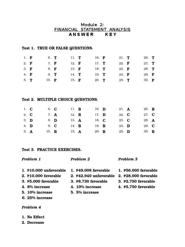 Answer Key Module 2 Financial Statement Analysis 1 | PDF | Expense ...