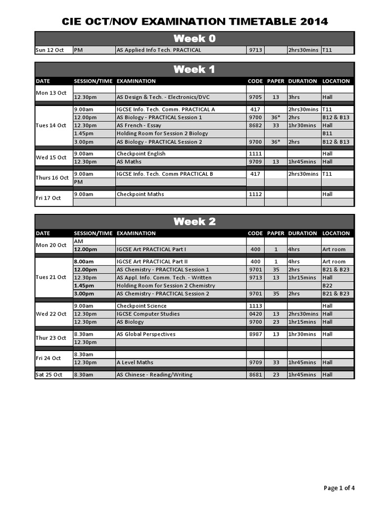 CIE Examination Timetable 2014 | PDF | Qualifications | Schools