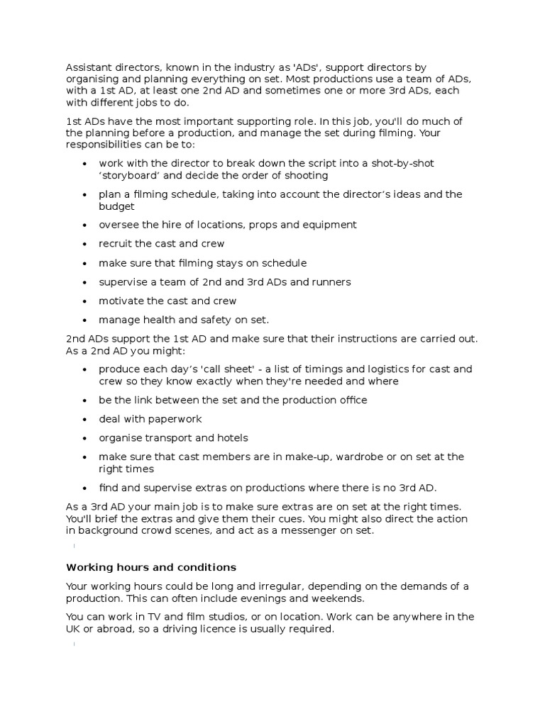 Assistant Directors | PDF | Filmmaking | Television