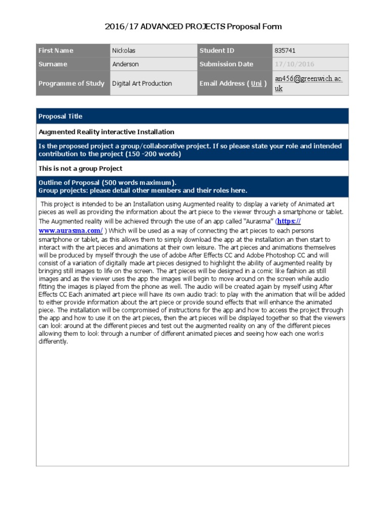 Augmented Reality Art Installation Proposal | PDF | Augmented Reality ...