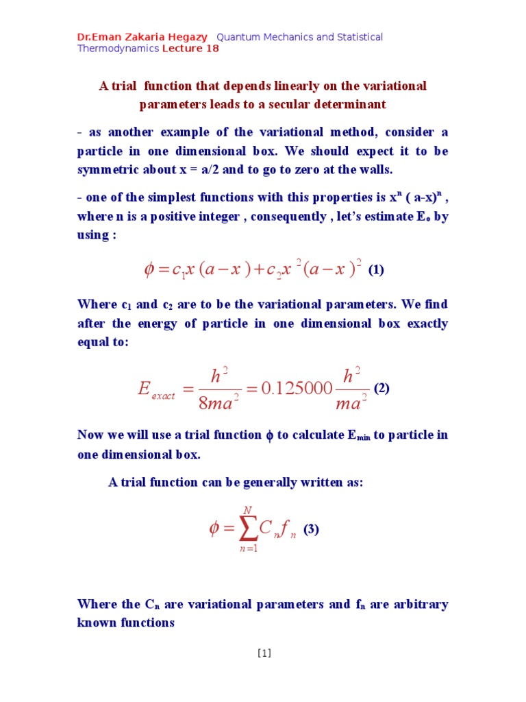 Variational Methods in Quantum Mechanics | PDF | Calculus Of Variations ...