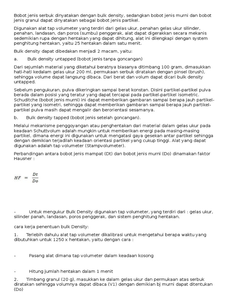 Bulk Density dan Faktor Hausner | PDF | Griya & Taman | Sains & Matematika