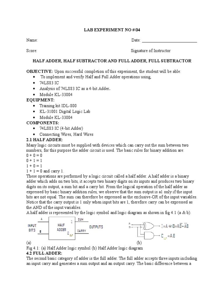 DLD Lab 4 | PDF | Computing | Arithmetic