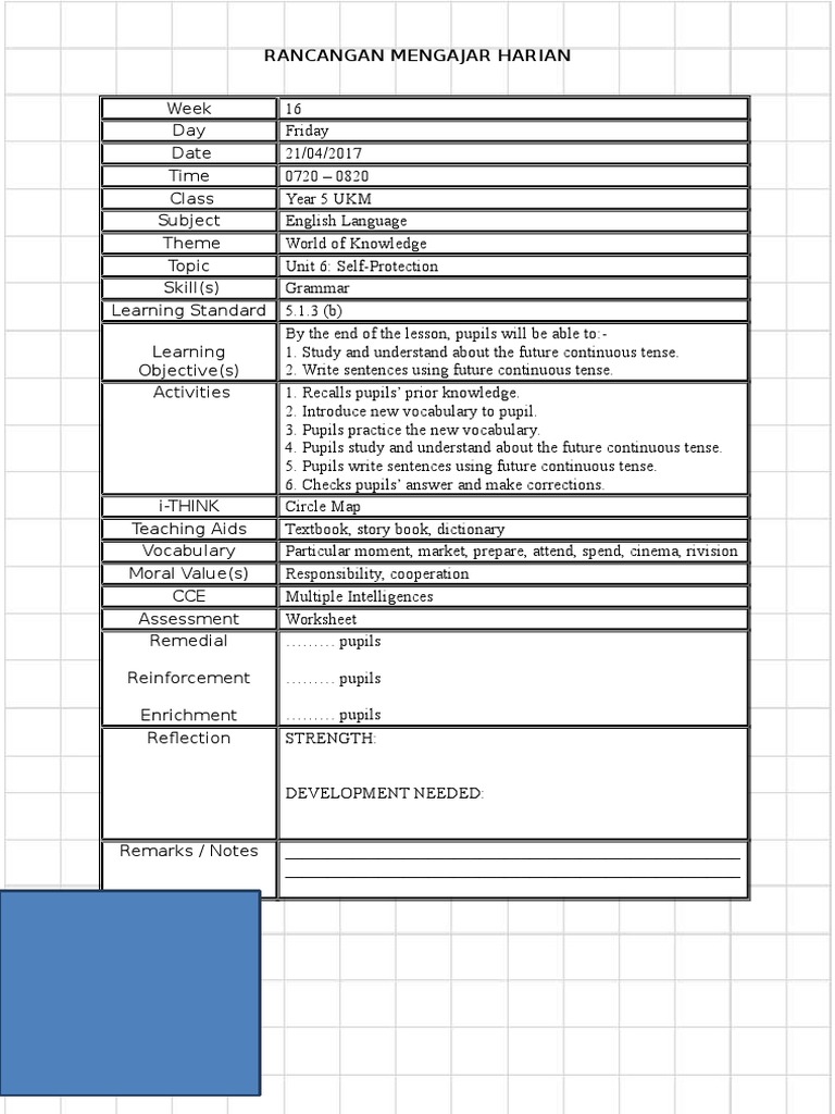 RPH Bi 5 Ukm - Unit 6 Grammar | PDF