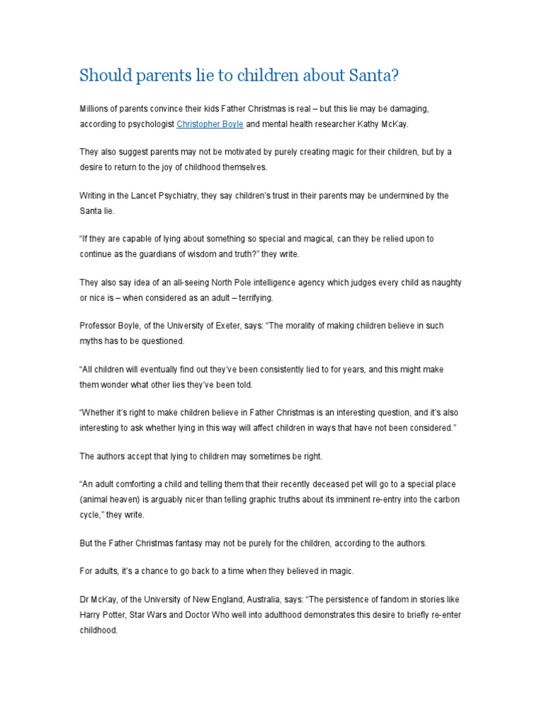Should Parents Lie To Their Children About Santa | PDF | Tooth Fairy ...