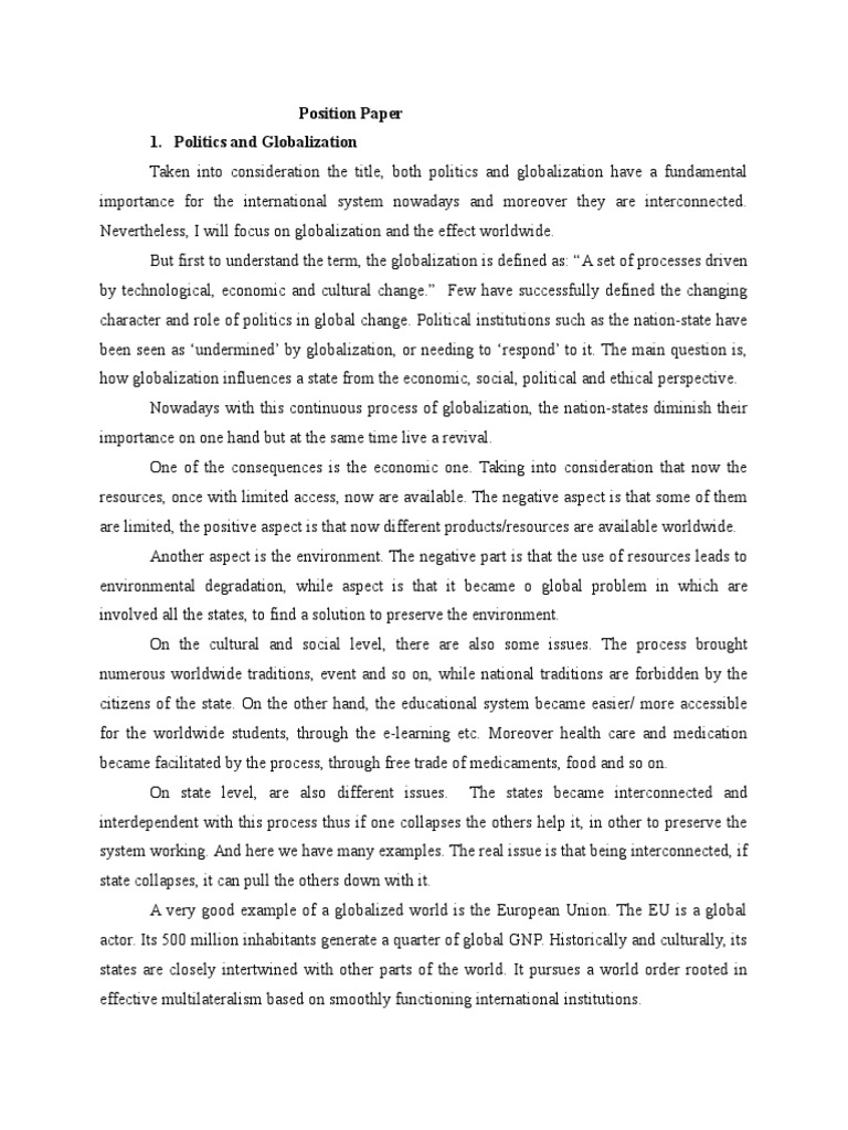 Position Paper Globalization | Globalization | European Union