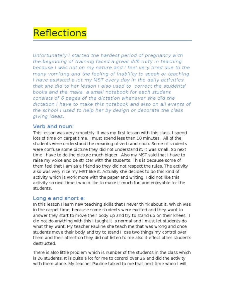 Reflections | PDF | Cognition | Teaching And Learning