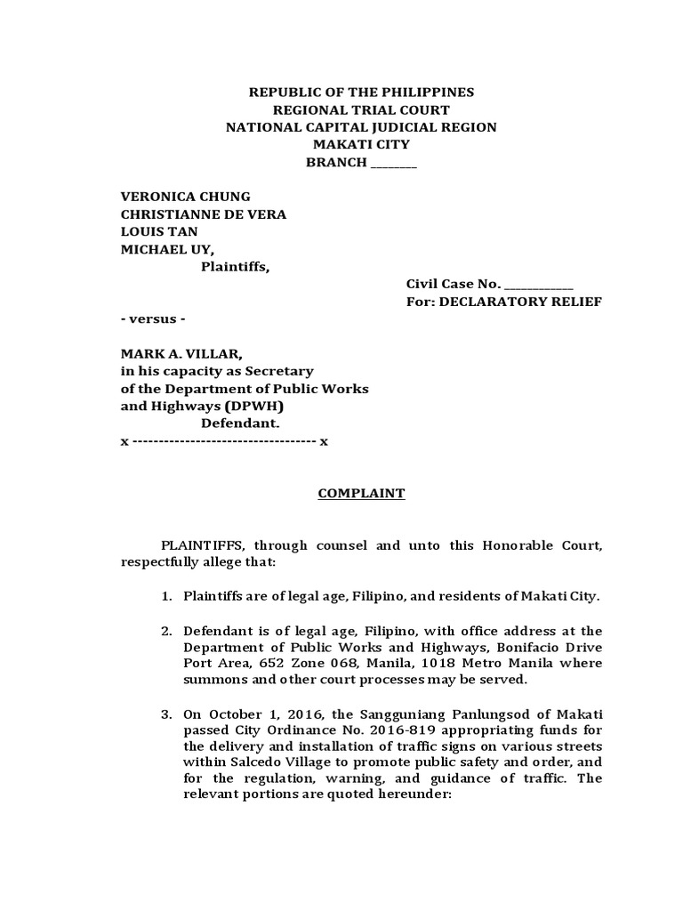 Legal Forms Action for Declaratory Relief | Traffic | Notary Public