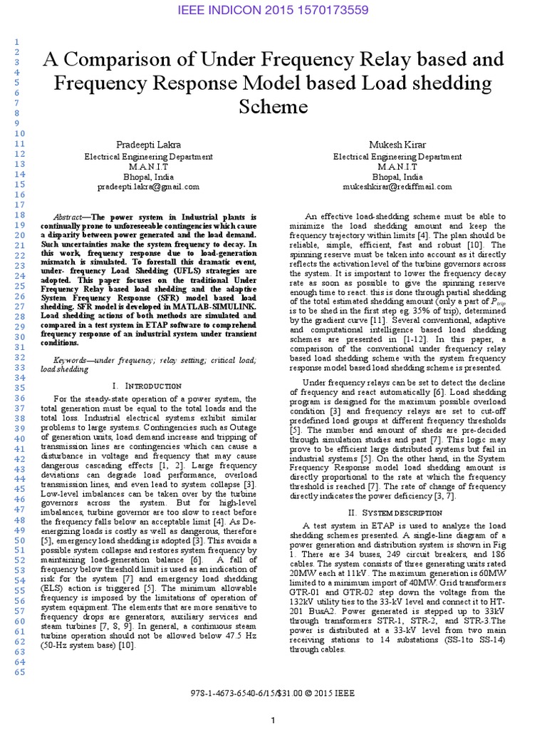 A Comparison of Under Frequency Relay Based and | PDF | Relay ...