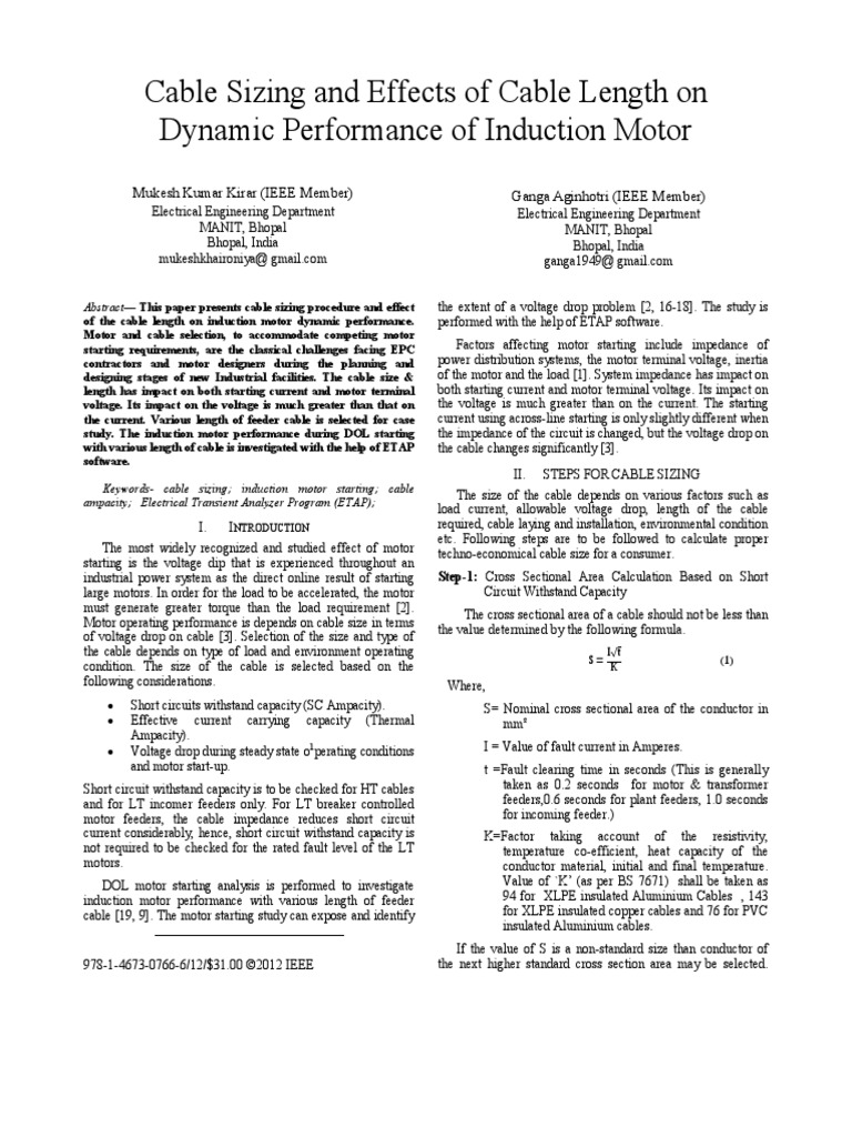Cable Sizing and Effects of Cable Length On | PDF | Electrical ...