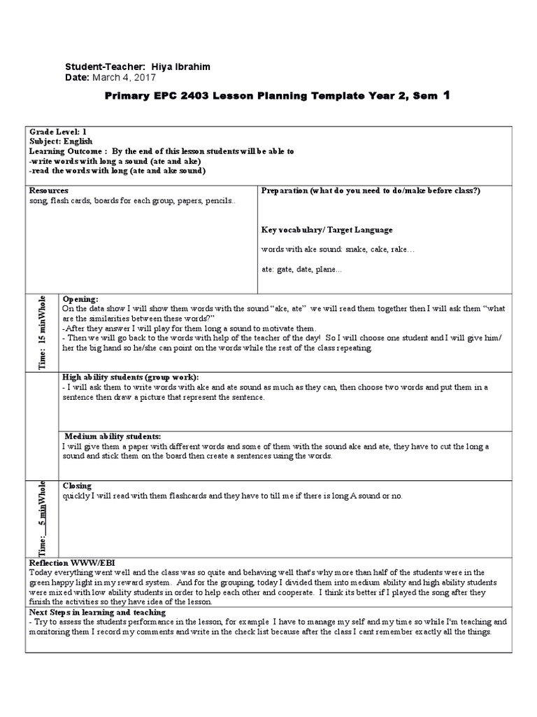 Long A | PDF | Lesson Plan | Quality Of Life