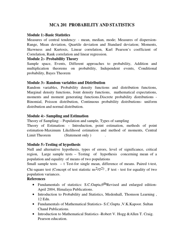 MCA Probability and Statistics Syllabus | PDF