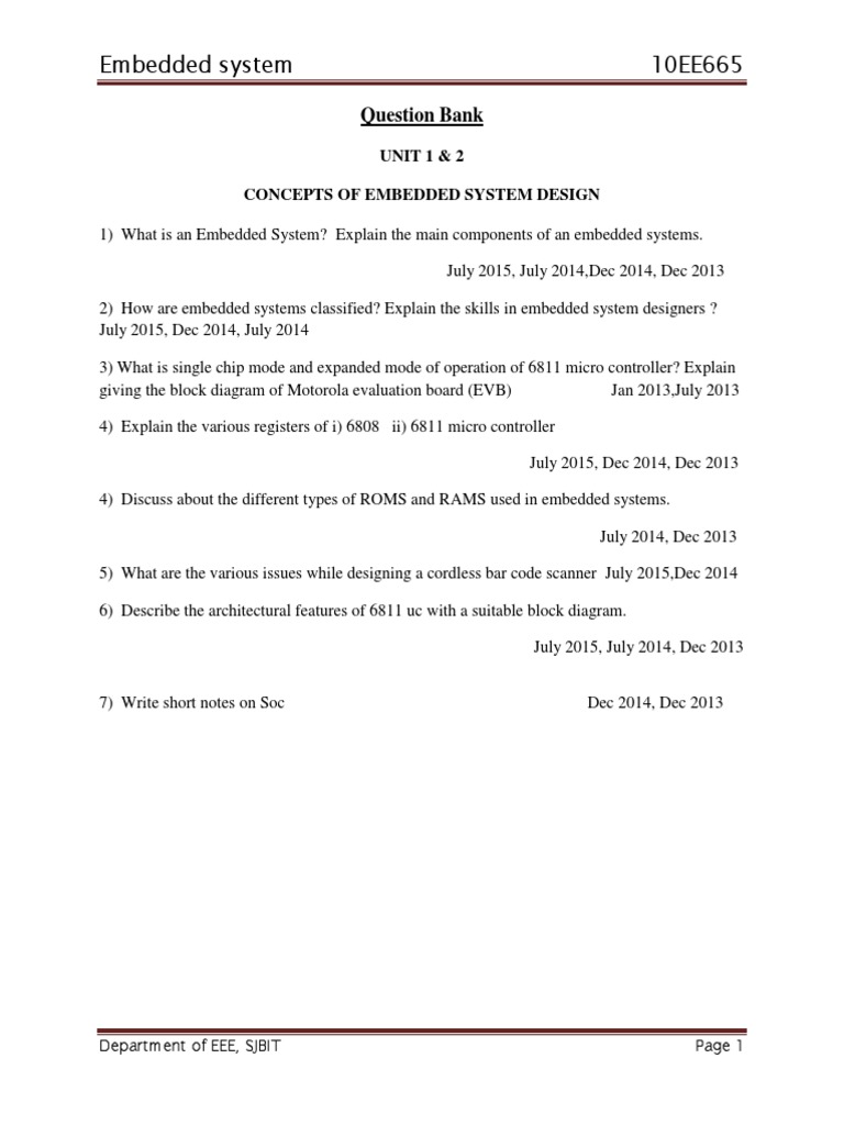 Eee Vi Embedded Systems (10ee665) Question Paper | PDF | Embedded System | Microcontroller