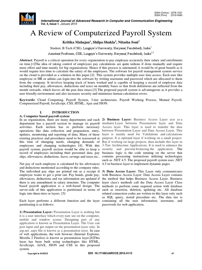 Computerized Payroll System | PDF | Web Application | Payroll