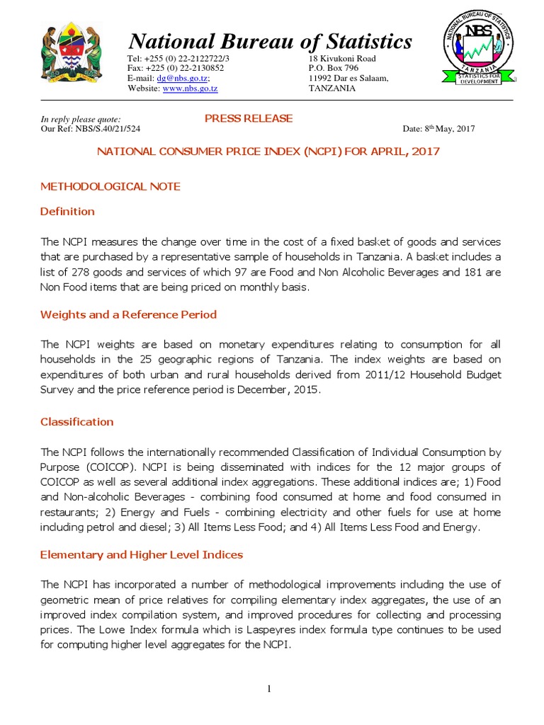 National Bureau Of Statistics Press Release National Consumer Price