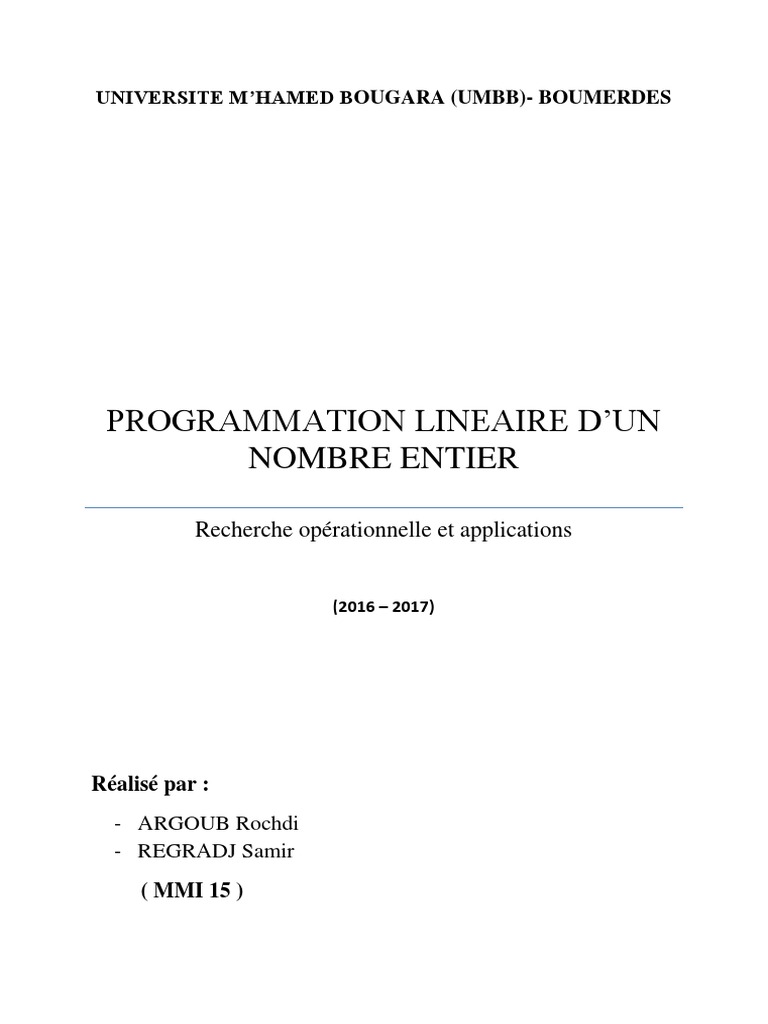 Programmation Lineaire en Nombre Entier | PDF | Optimisation ...