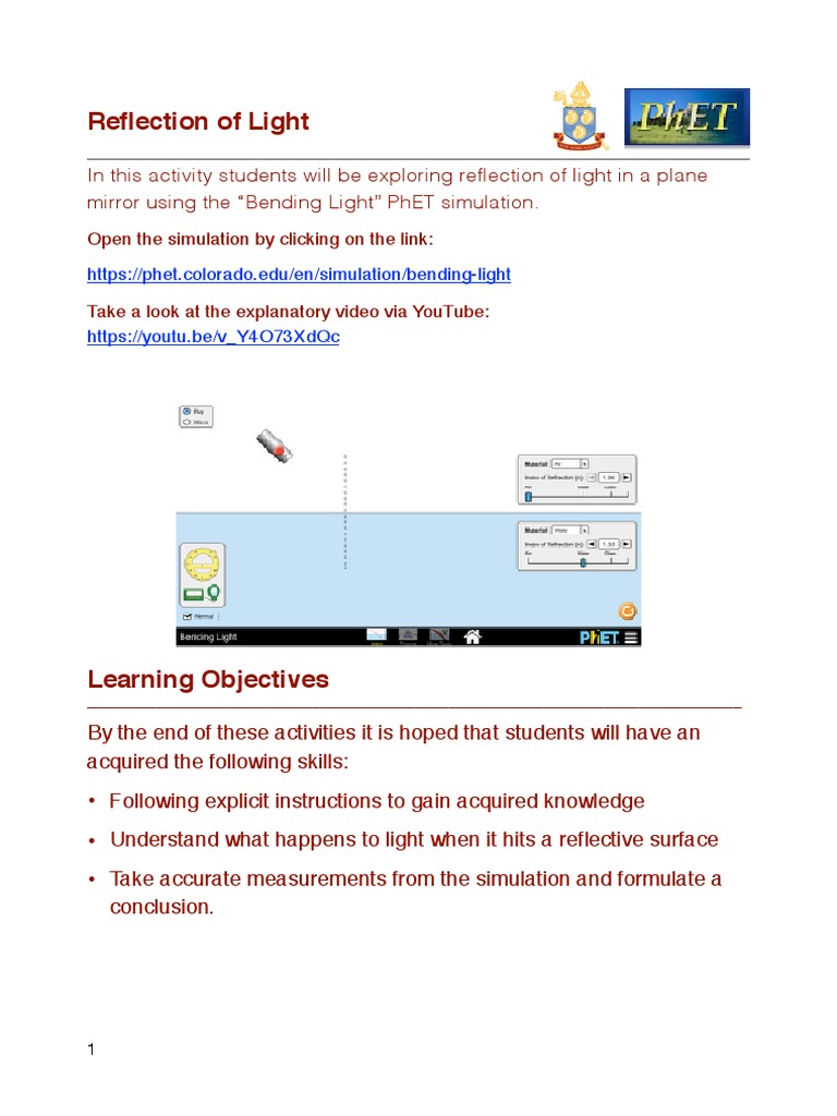 Phet Reflection | PDF | Reflection (Physics) | Angle