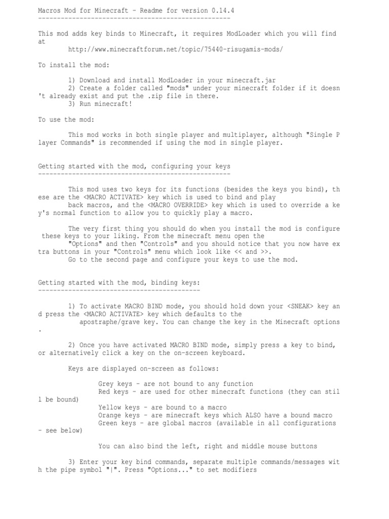 Mod Macros 0.14.4 Readme | PDF | Computer Keyboard | Control Flow