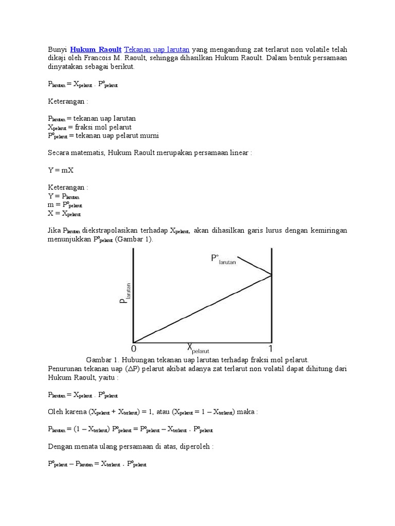 Bunyi Hukum Raoult Tekanan Uap Larutan Yang Mengandung Zat Terlarut Non ...