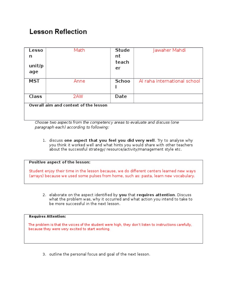 Lesson Reflection | PDF