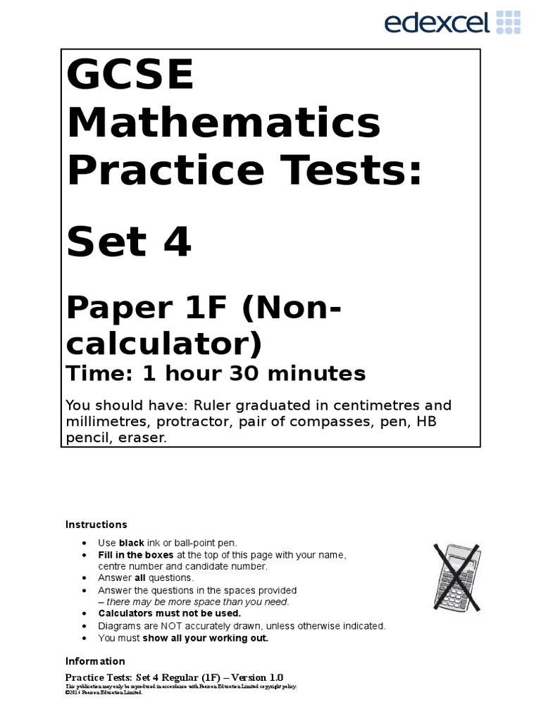 01a Practice Test Set 4 - Paper 1F | PDF | Teaching Mathematics | Science