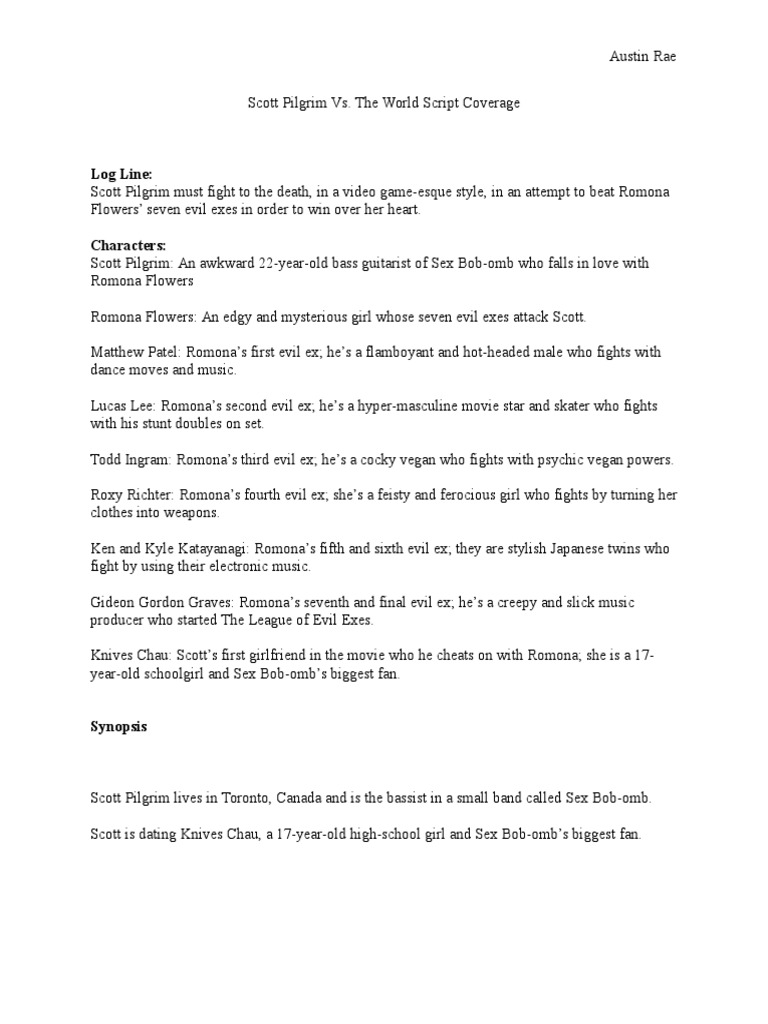Scott Pilgrim vs. The World Script Coverage | PDF | Leisure