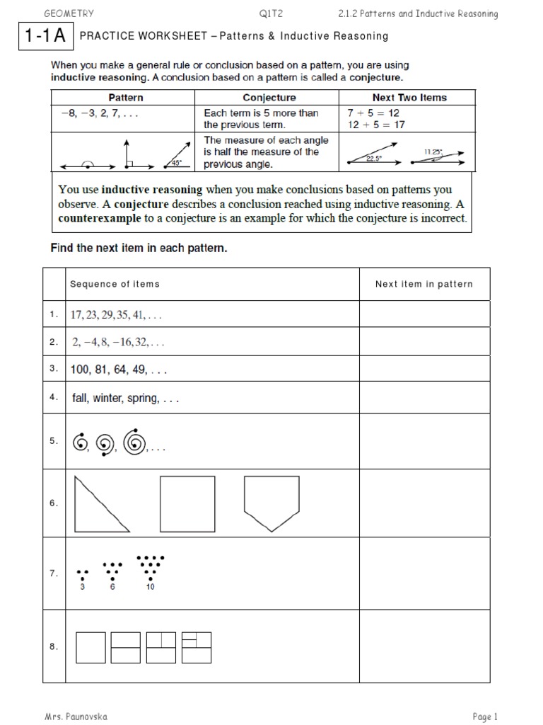 2.1.2 Paterns and Inductive Reasoning WS | PDF | Logic | Philosophical ...