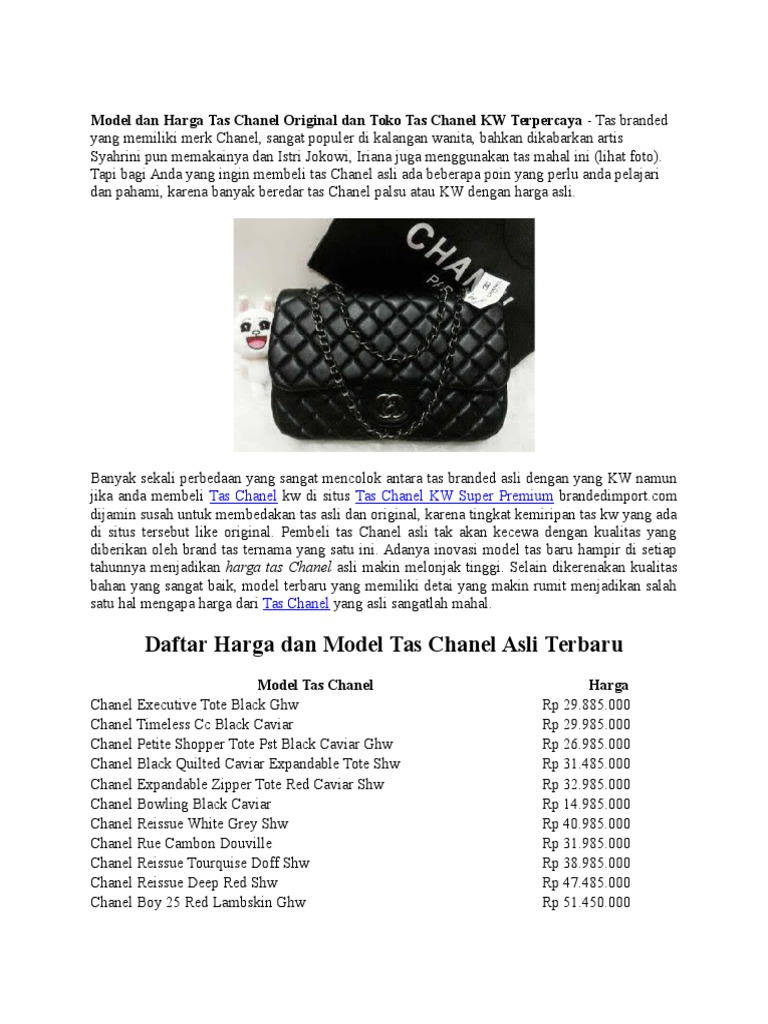 Model Dan Harga Tas Chanel Original Dan Toko Tas Chanel KW Terpercaya | PDF