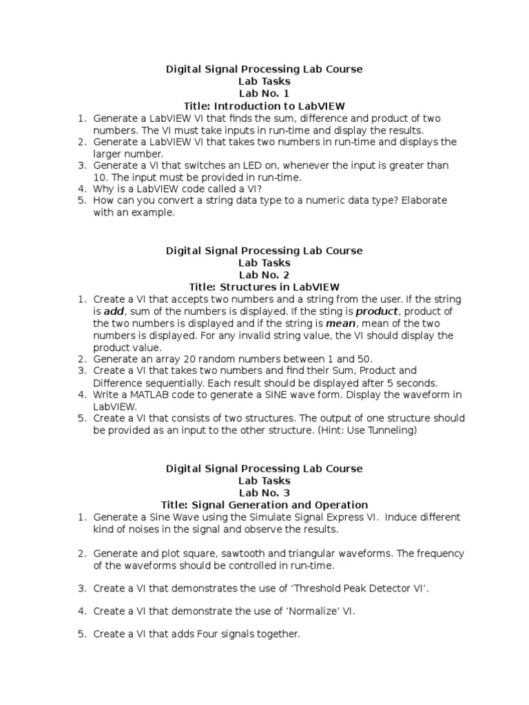 LabVIEW Digital Signal Processing Tasks | PDF | Sampling (Signal Processing) | Digital Signal ...