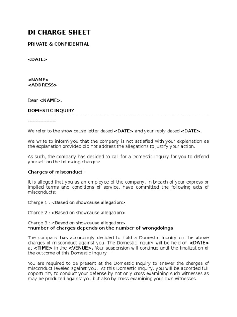 Domestic Inquiry Charge Sheet Template | PDF | Government | Justice