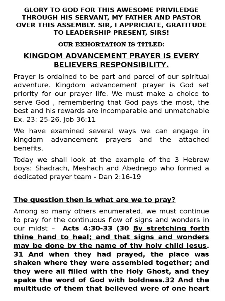 Kingdom Advancement Prayer Is Every Believers Responsibility | PDF