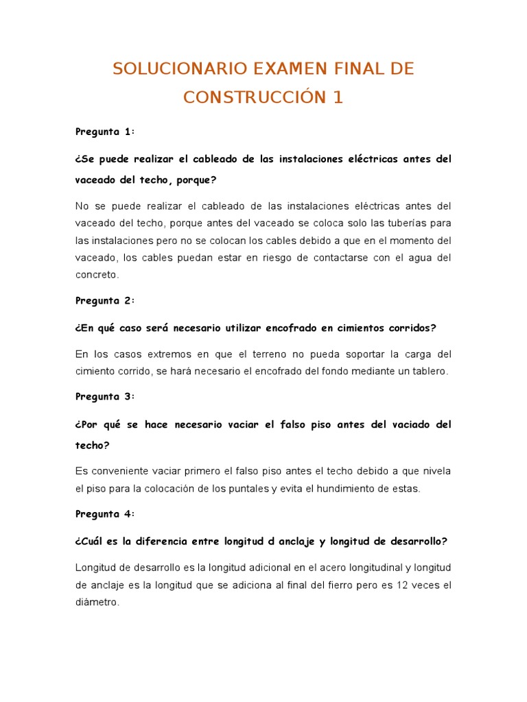 Solucionario Examen Final de Construcción 1 | PDF | Fundación (Ingeniería) | Hormigón