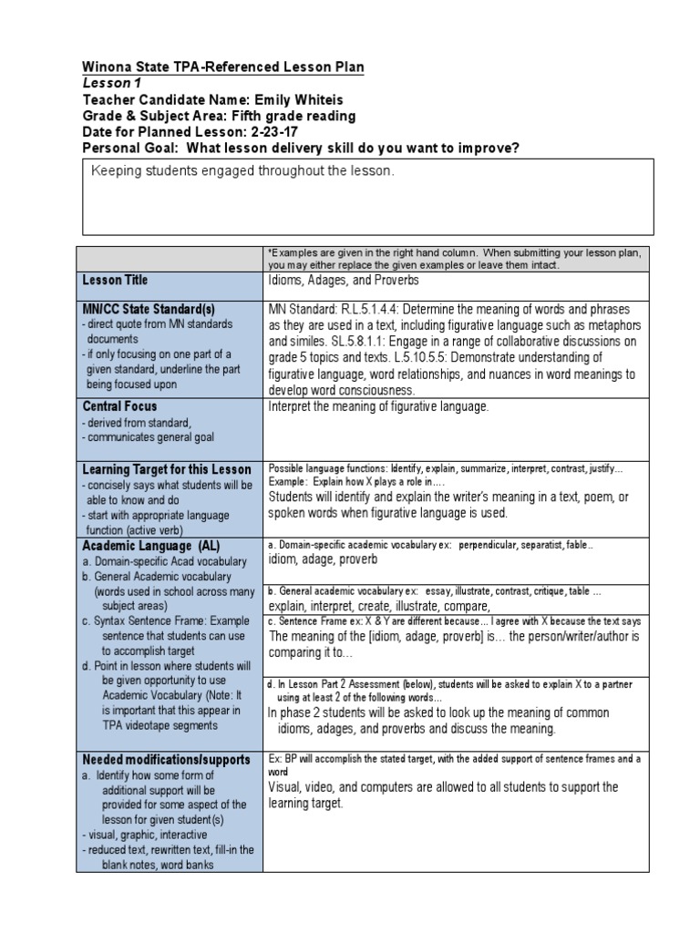 Combined Edtpa Lesson Plans-E W | PDF | Educational Assessment | Lesson ...