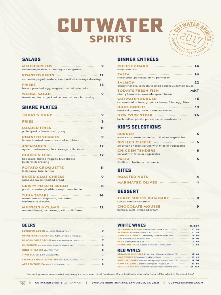 Cutwater Spirits Menu | PDF