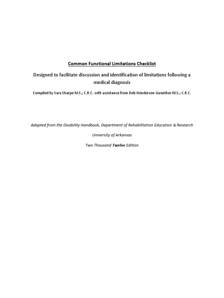 Functional Limitations Checklist PDF | PDF | Asperger Syndrome ...