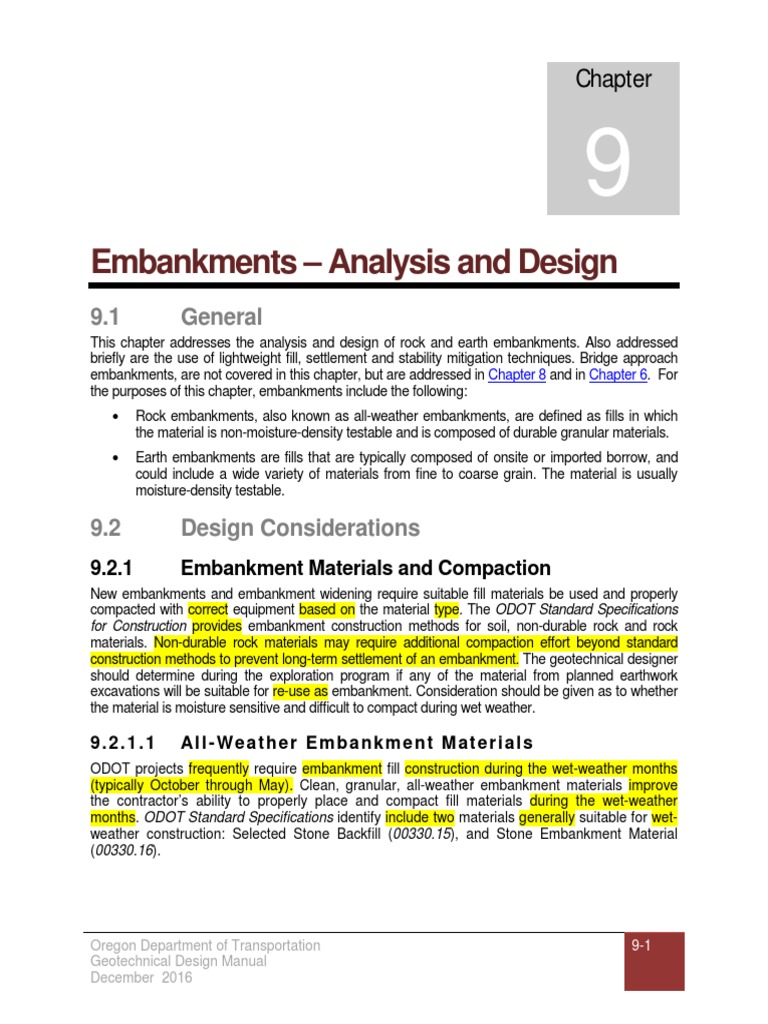 Embankments - Analysis and Design: 9.1 General | PDF | Geotechnical ...