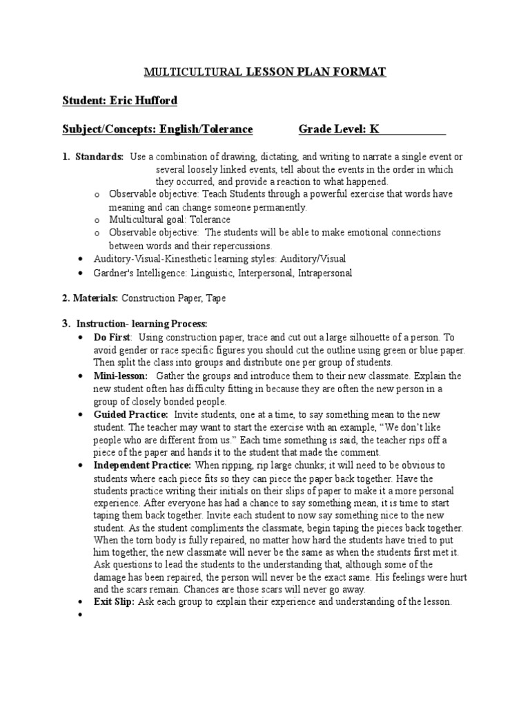 New Multicultural Lesson Plan Format-1 | PDF | Lesson Plan ...