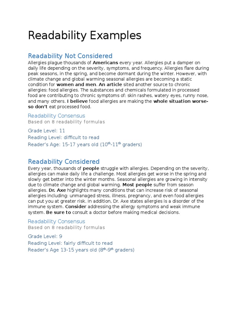 Readability Examples | PDF