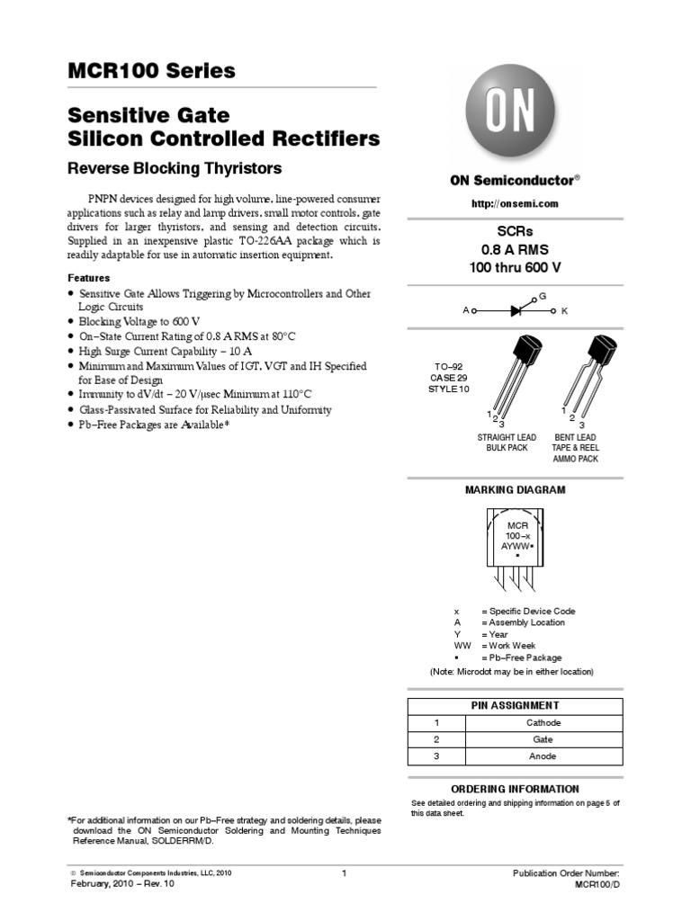 Silicon Controlled Rectifiers Datasheet | PDF | Electricity | Electronics