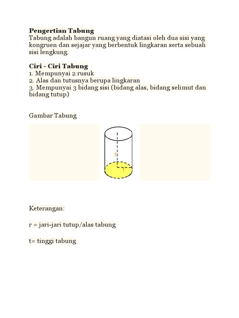Pengertian Tabung | PDF | Metode & Bahan Ajar