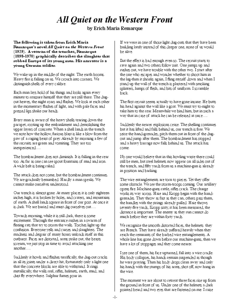 All Quiet on the Western Front Excerpt | Trench Warfare | Shell ...